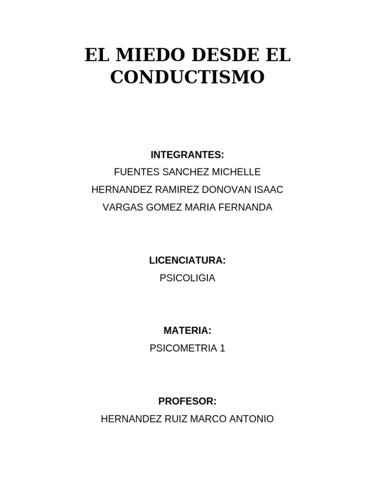 El Miedo Desde El Conductismo | PDF | Las emociones | Temor