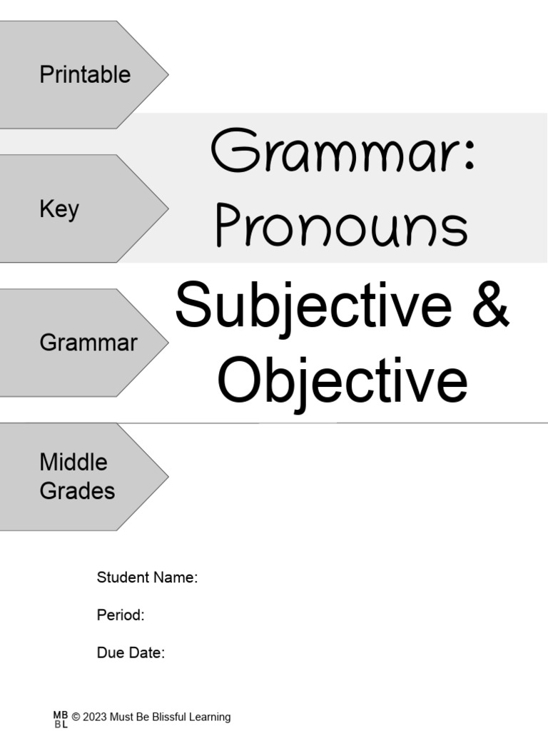 Printable Key - Grammar - Subjective and Objective Pronouns | PDF ...