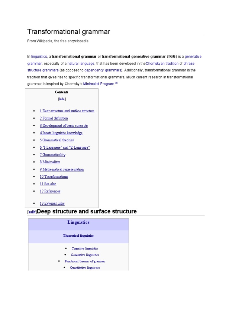 An Overview Of Transformational Grammar Its Origins Key Concepts And