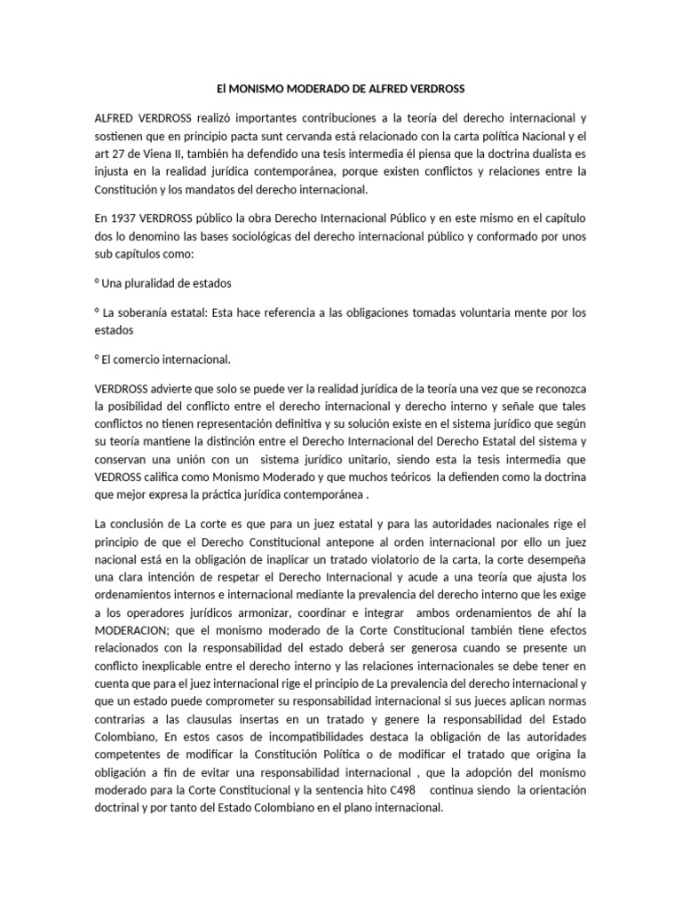 El Monismo Moderado de Alfred Verdross | PDF | Ley internacional ...