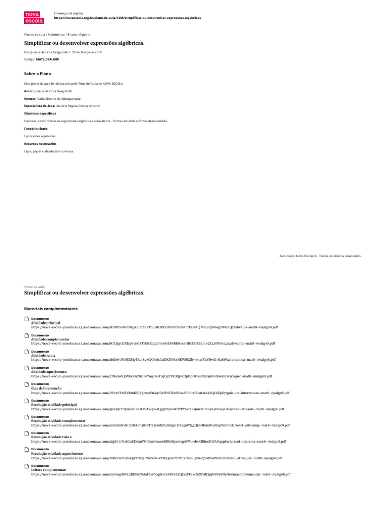 Plano de Aula Mat8 09alg08pdf | PDF | Geometria | Matemática