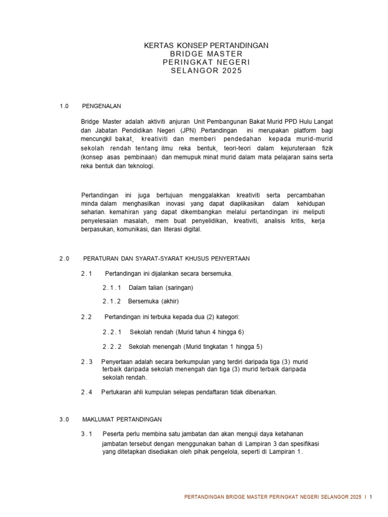 Kertas Konsep Bridge Master 2025 Peringkat Negeri | PDF