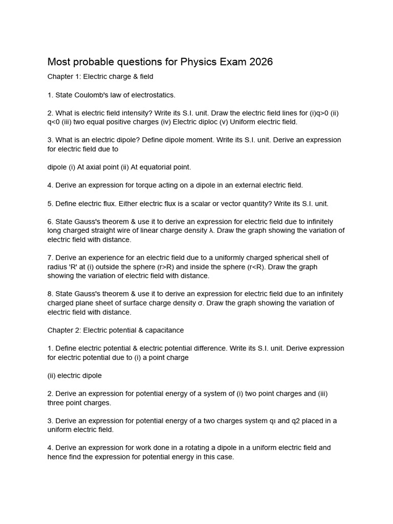 Most Probable Questions For Physics Exam 2026 | PDF | P–N Junction ...