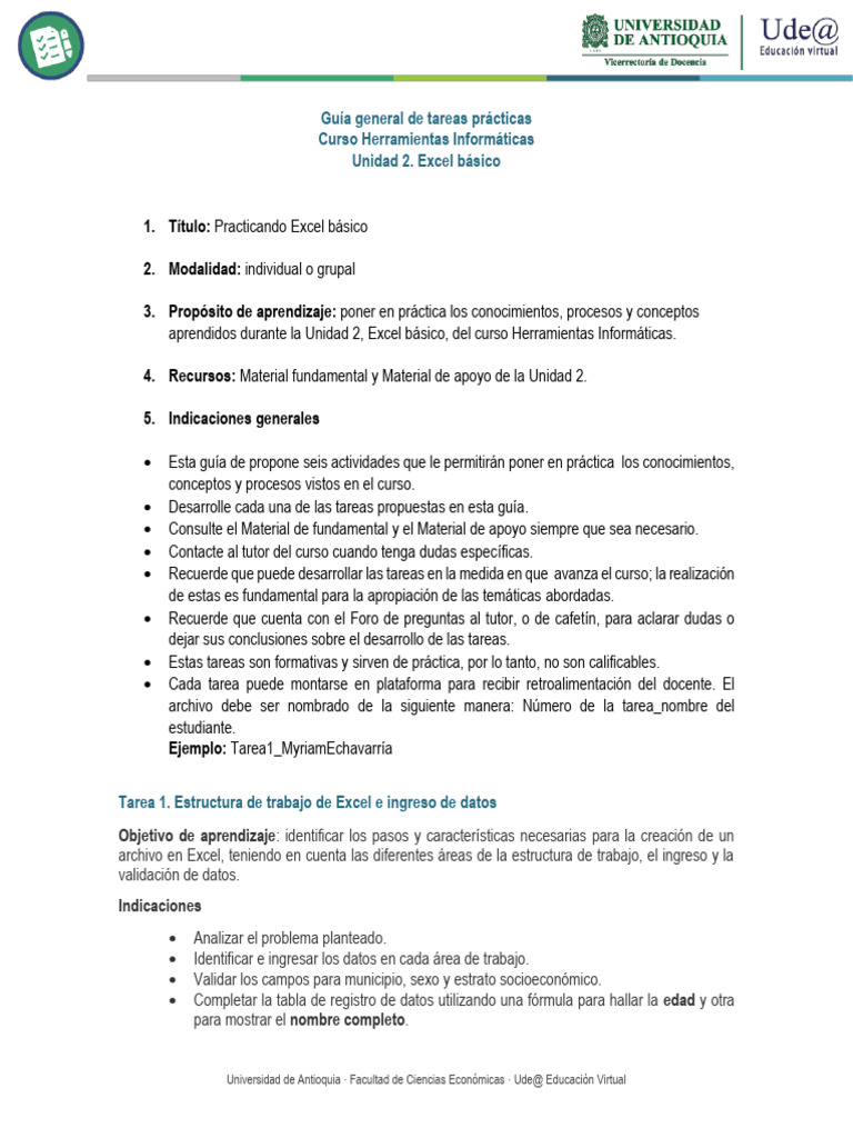 Hinfo U2 Guia General | PDF | Microsoft Excel | Aprendizaje
