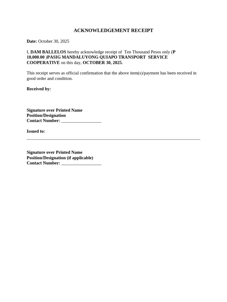 Acknowledgement Receipt | PDF