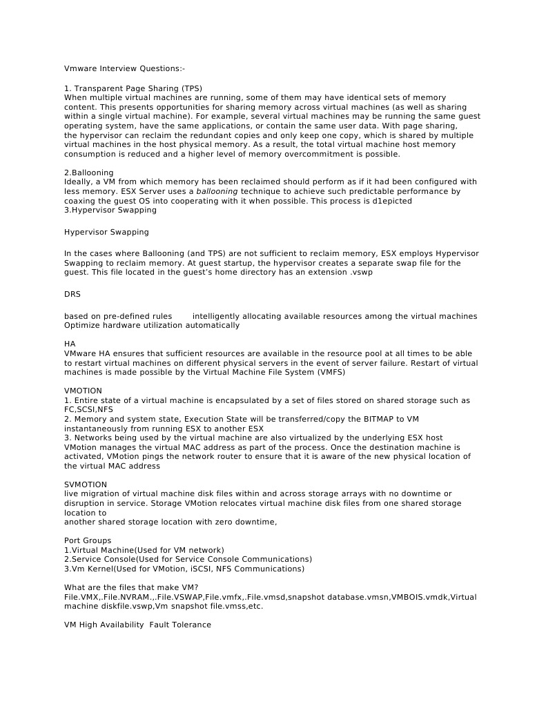 VMware Interview Questions and Concepts | PDF | V Mware | Virtual Machine