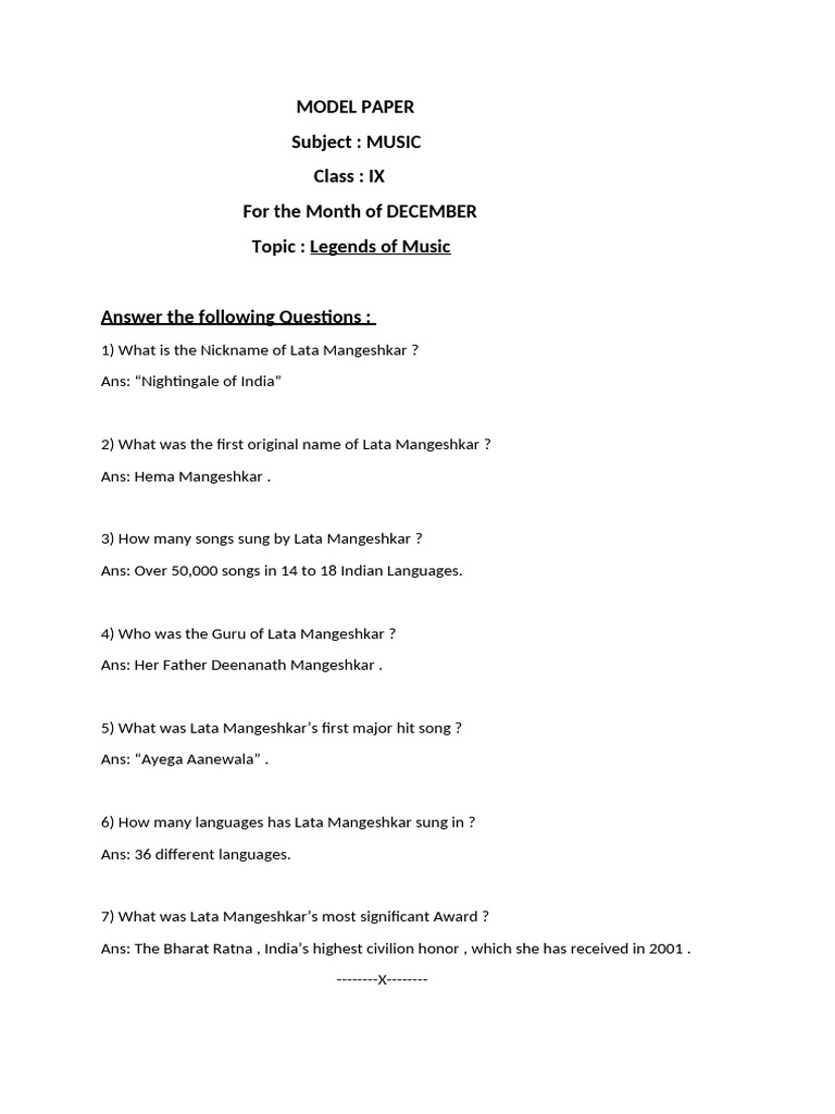 Model Paper of Class IX For DECEMBER | PDF