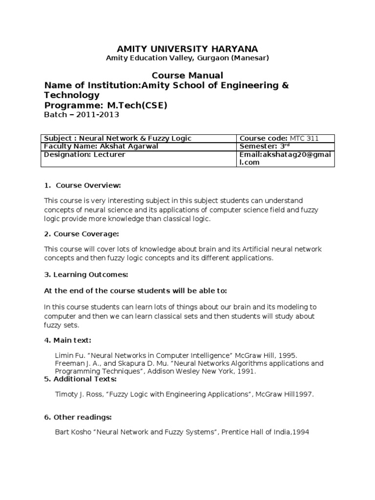 Neural Network And Fuzzy Logic Course Manual Pdf Artificial Neural Network Fuzzy Logic