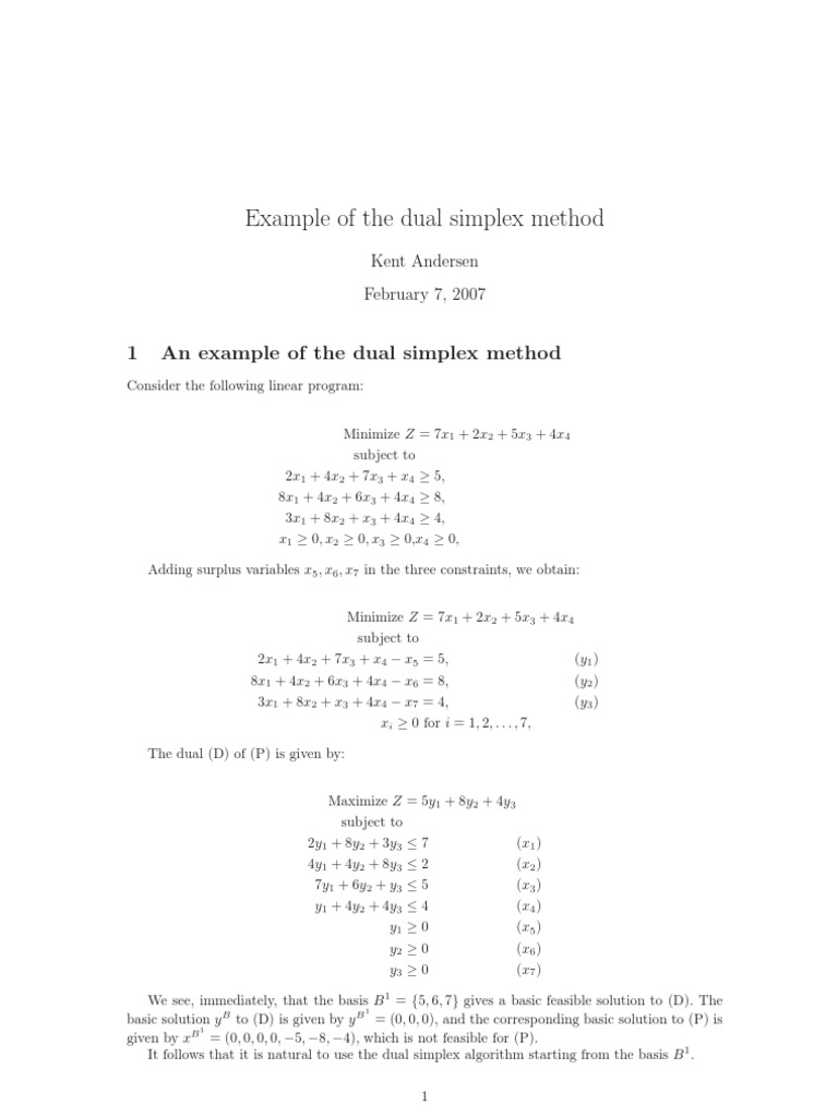 1 An Example of The Dual Simplex Method | PDF | Algorithms And Data Structures | Analysis