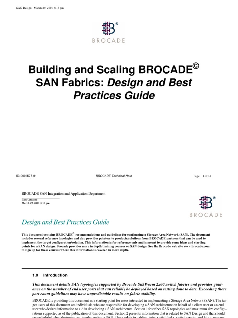 Building and Scaling BROCADE SAN Fabrics: Design and Best: Practices Guide | PDF | Network ...