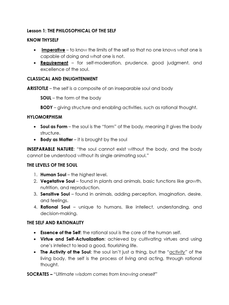 Understanding The Self | PDF | Philosophy Of Self | Soul