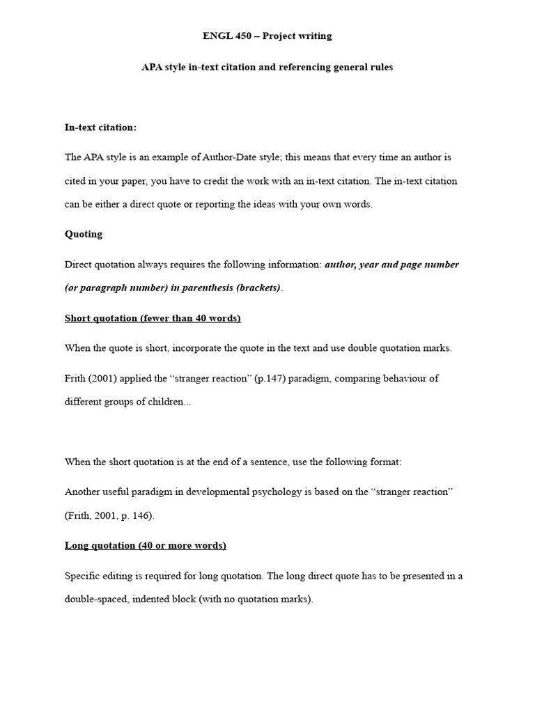 APA Style in Text Citation and Referencing General Rules - Tagged | PDF ...