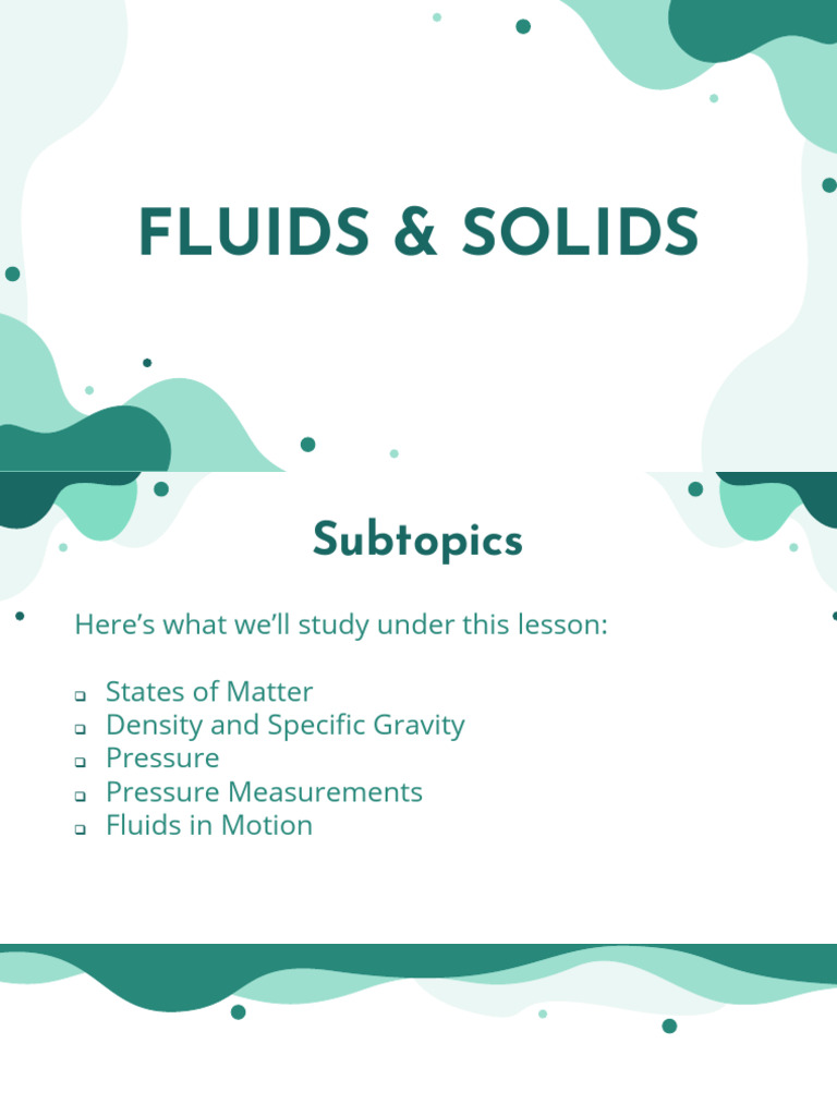 Lesson 1 - Fluids and Solids | PDF | Pressure | Gases
