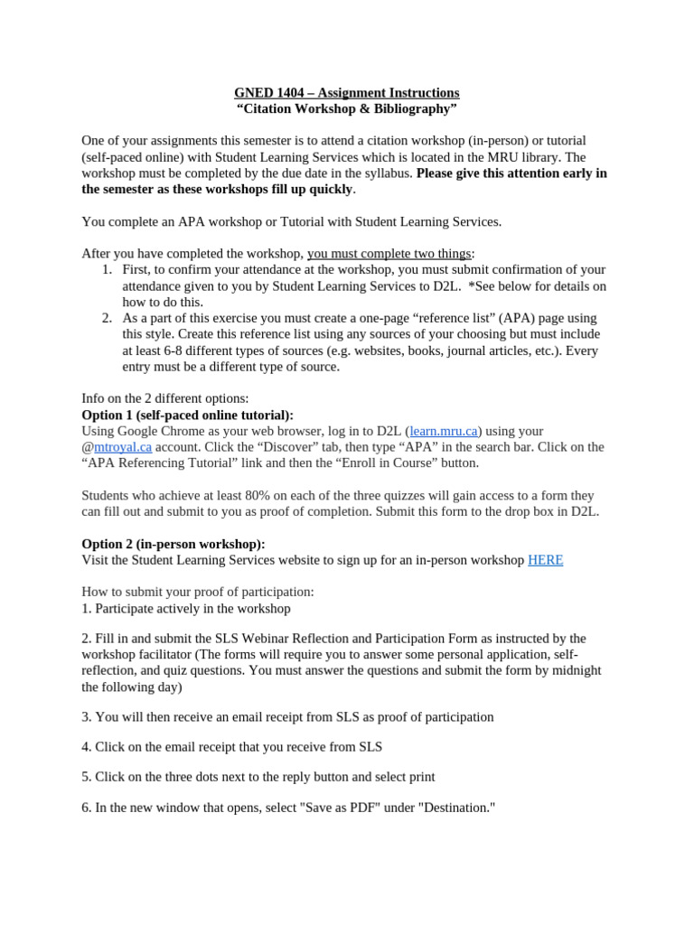 Assignment Instructions For Citation Workshop | PDF | Citation | Chess ...
