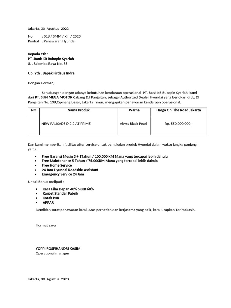 Surat Penawaran Bukopin Syariah | PDF