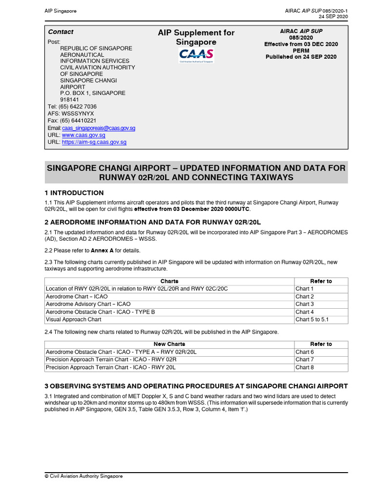 Wsss - Aerodrome Advisory Chart | PDF | Runway | Airport