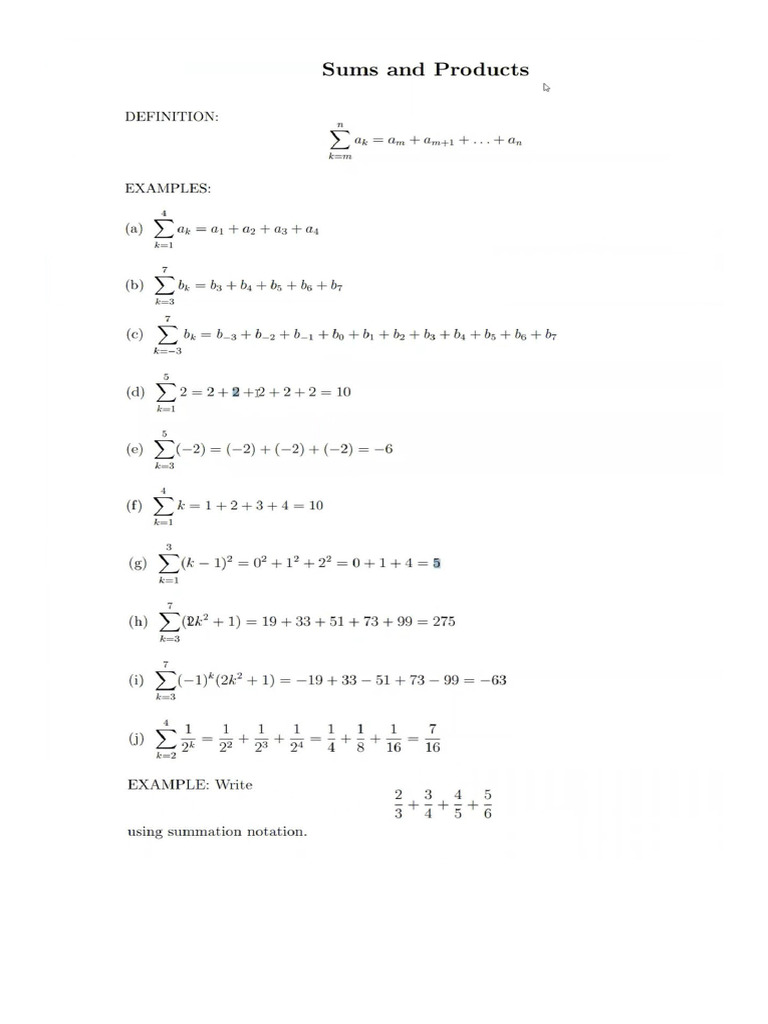 Sums and Product | PDF