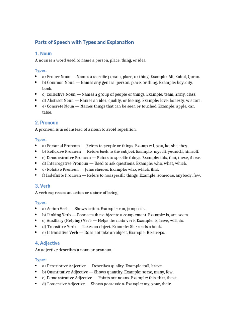 Parts of Speech With Types | PDF | Adverb | Pronoun