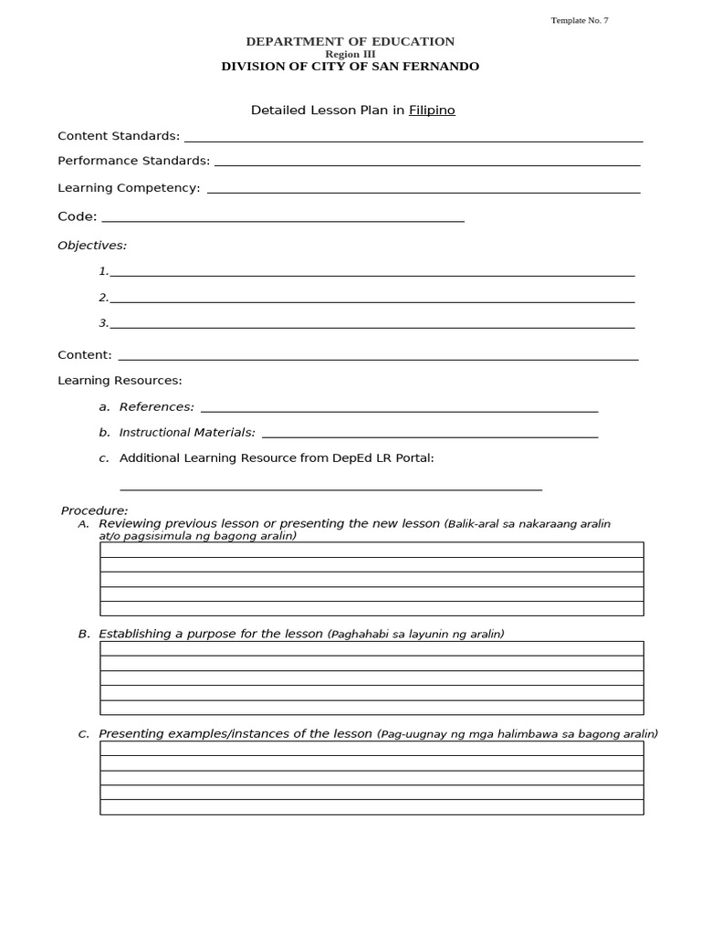 MAVT Template No. 7 Detailed Lesson Plan | PDF