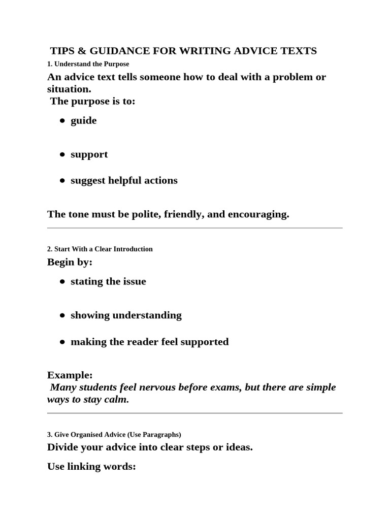 ? Tips & Guidance For Writing Advice Texts (Grade 7) | PDF | Caregiver
