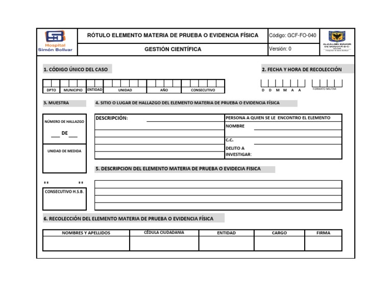 GCF-FO-040 Rotulo Elemento Materia de Prueba o Evidencia Fisica | PDF