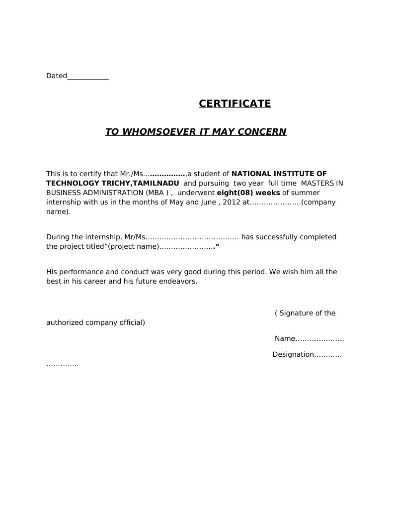 Certificate: To Whomsoever It May Concern | PDF