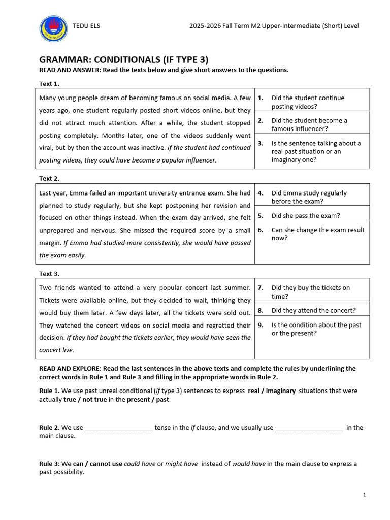 2025-2026 - Fall Term - UPP - Short - M2 - Grammar (Conditionals - If ...