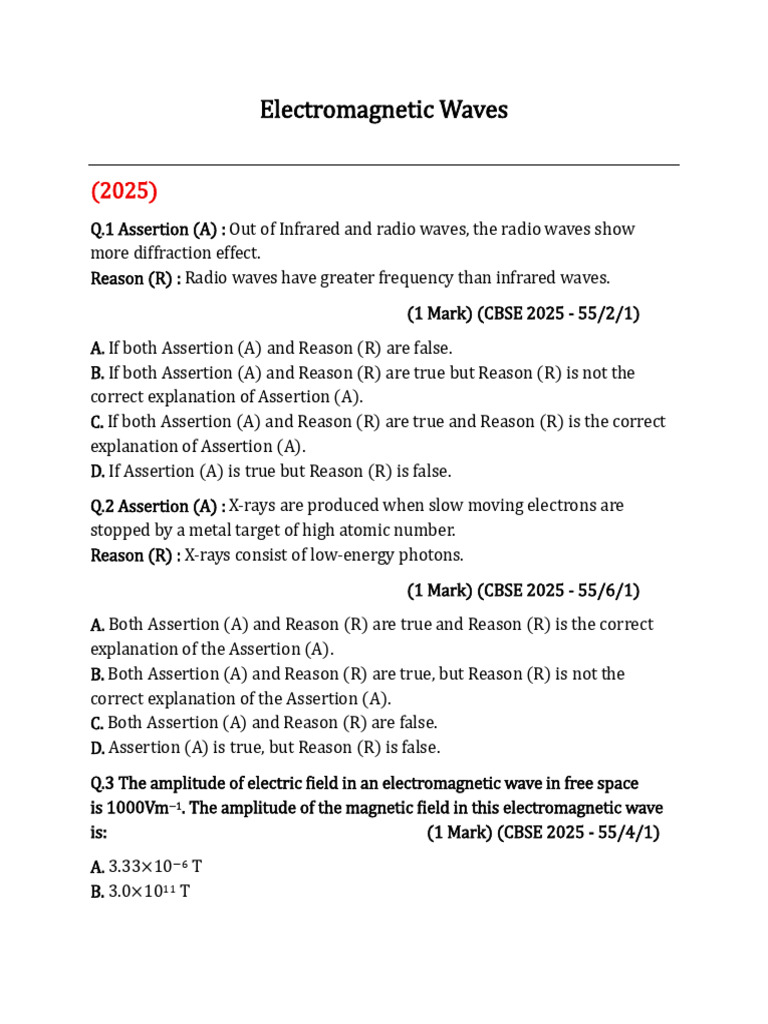 Electromagnetic Waves PYQ | PDF | Electromagnetic Radiation | Waves