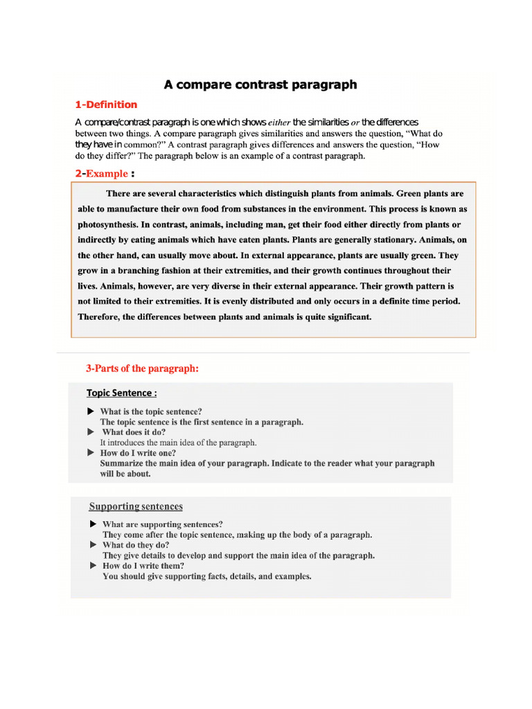 Compare Contrast Paragraph | PDF