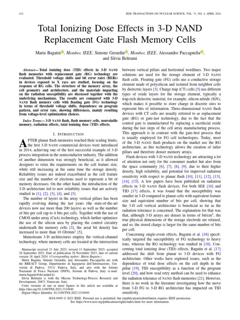 Total Ionizing Dose Effects in 3-D NAND Replacement Gate Flash Memory ...