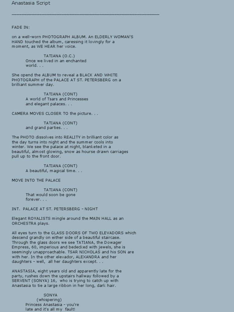 Anastasia Original Script (Draft) - Fox 1997 | PDF | Leisure