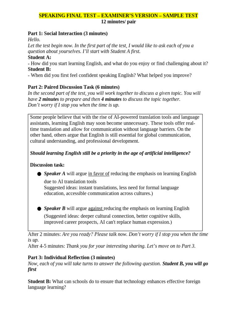 Speaking Practice Test | PDF
