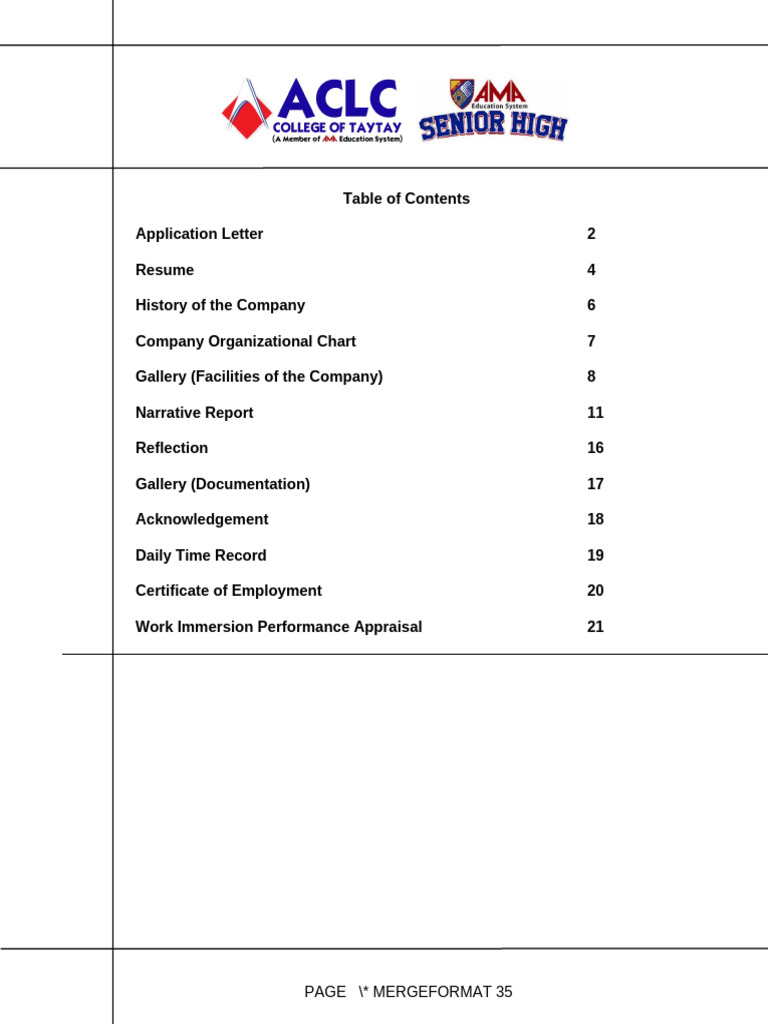 Work Immersion - Portfolio Format | PDF