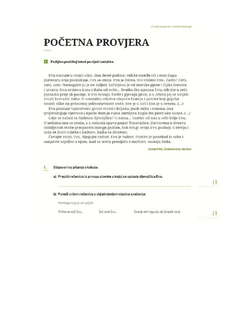 6 Razred - Ninicijalni Ispit Hrvatski Jezik | PDF
