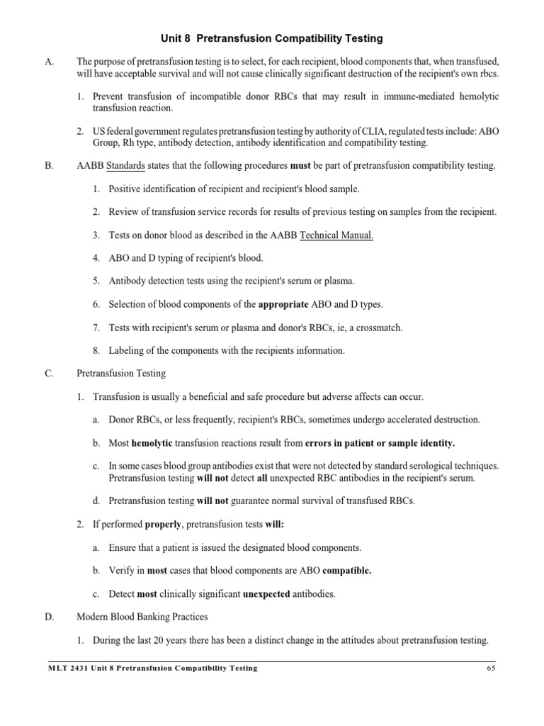 Pretransfusion Compatibility Testing Guide | PDF | Blood Transfusion ...