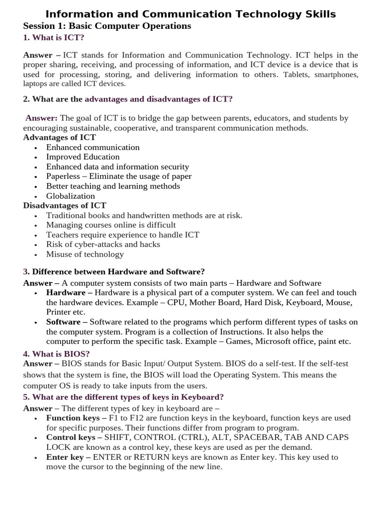 Session 1: Basic Computer Operations | PDF | Computer Keyboard ...