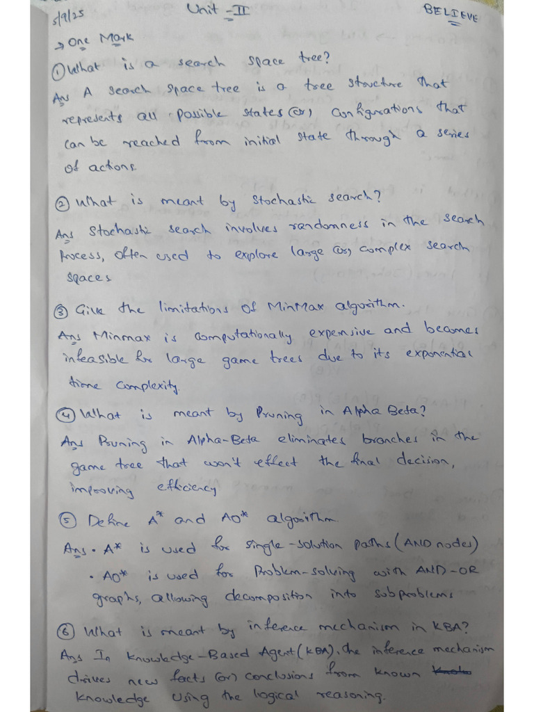 AI Unit II Mid Important | PDF