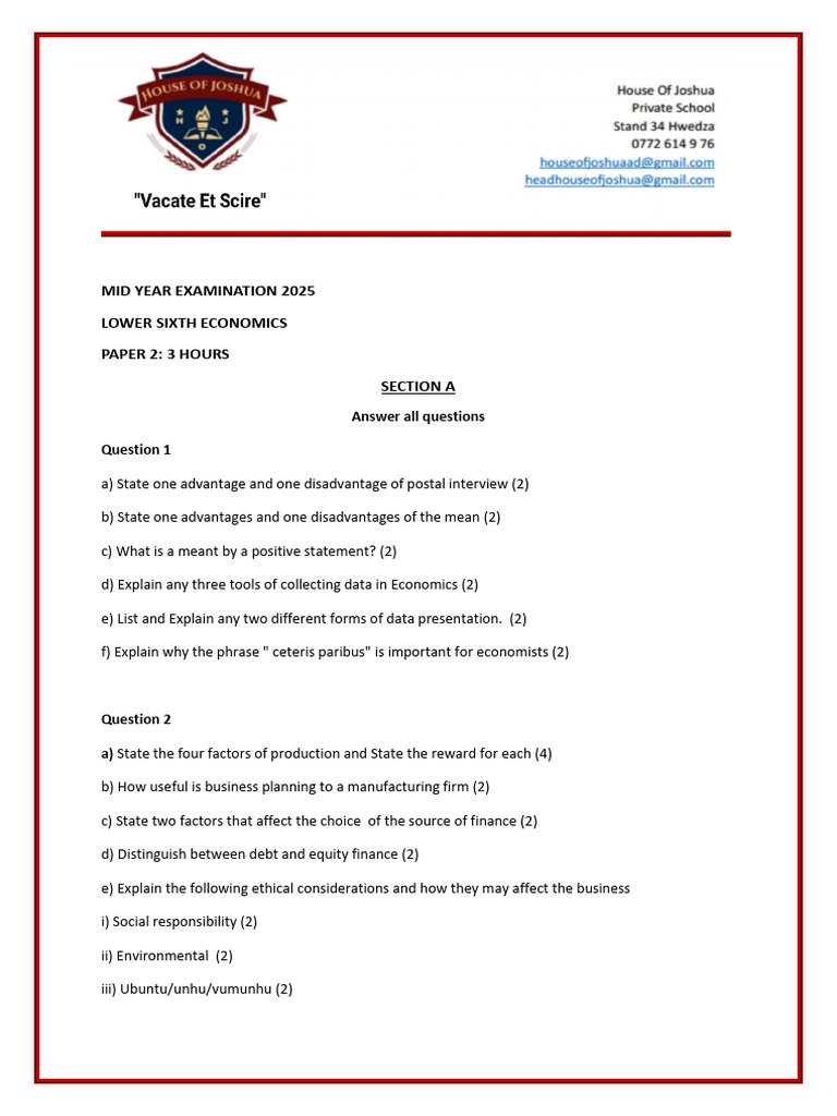 Lower 6 Economics Paper 2 | PDF | Demand | Elasticity (Economics)