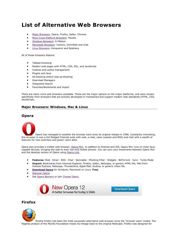 List of Alternative Web Browsers | PDF | Web Browser | Safari (Web Browser)