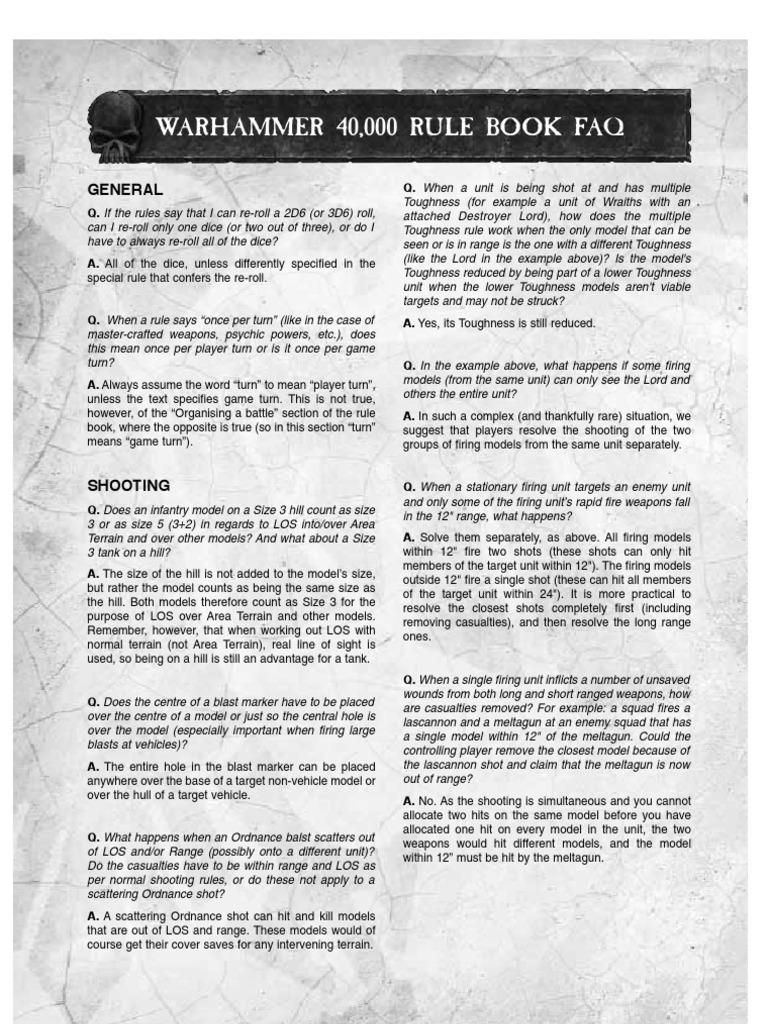 Warhammer 40,000 Rule Book Faq: General | PDF