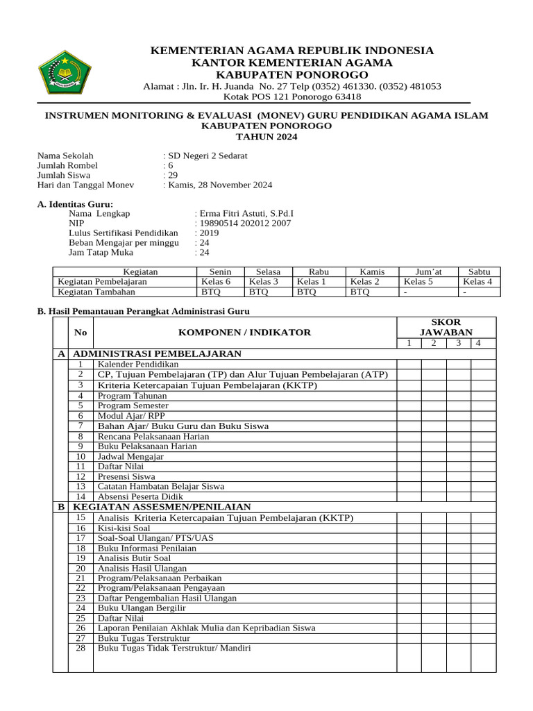 Instrumen Monev Gpai 2024 | PDF