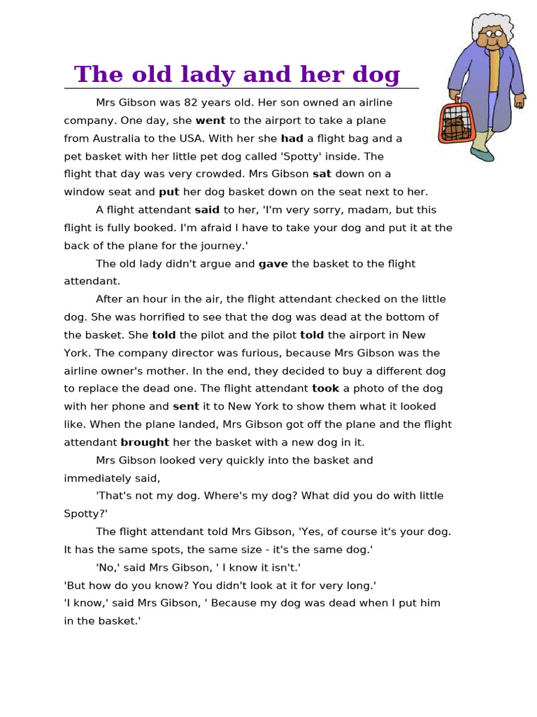 The Old Lady and Her Dog Long Joke To Practice Pas Fun Activities Games ...