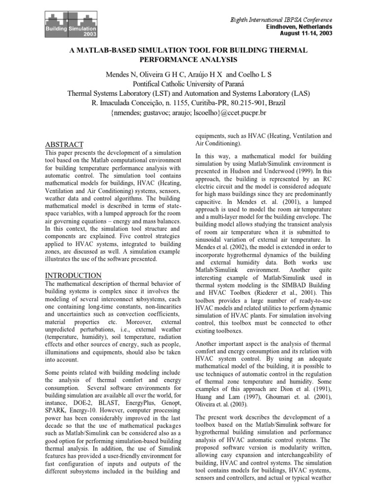 A Matlab-Based Simulation Tool For Building Thermal Performance ...