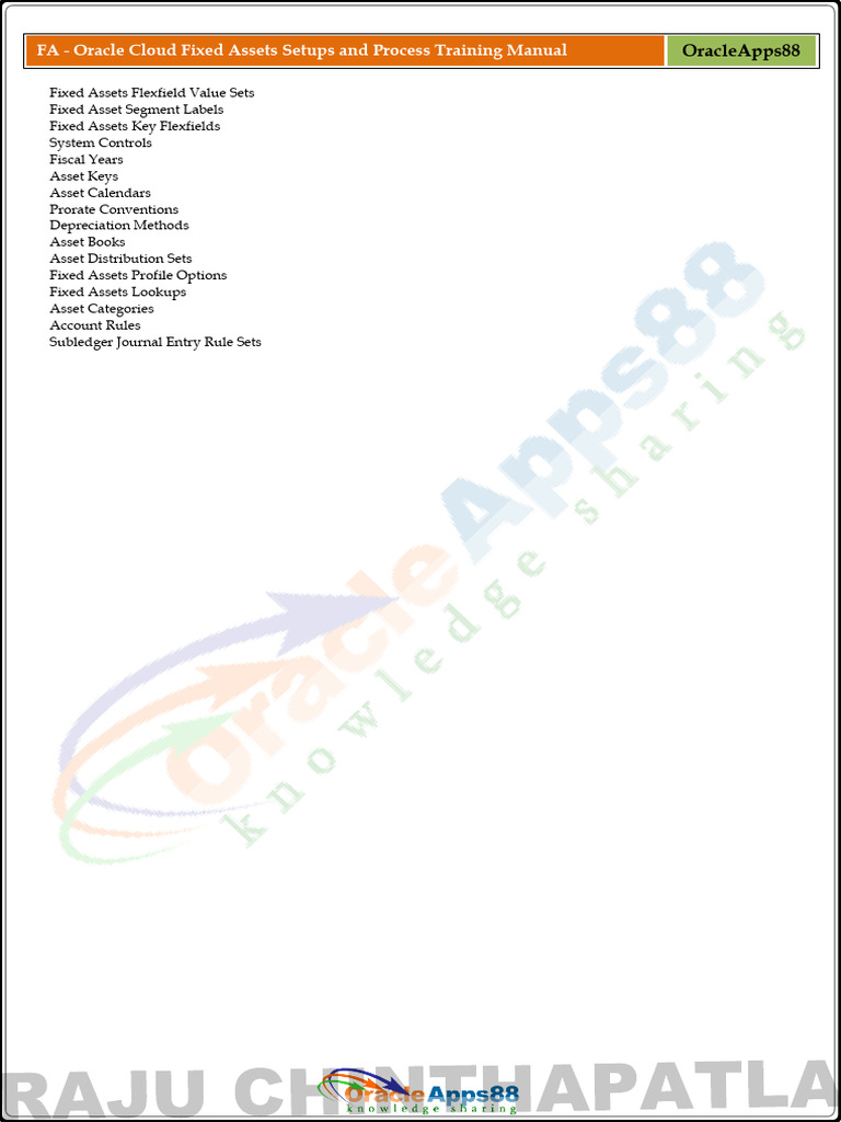 Fusion FA Oracle Cloud Fixed Assets Setups and Process Training | PDF ...