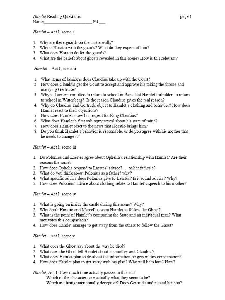 Hamlet Pre Reading Questions | PDF | Hamlet
