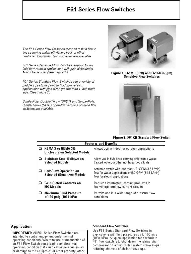 F61 Series Flow Switches: Product/Technical F61 Issue Date July 30 ...