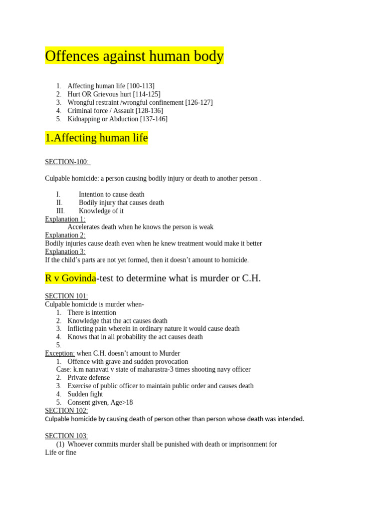 Offences Against Human Body | PDF