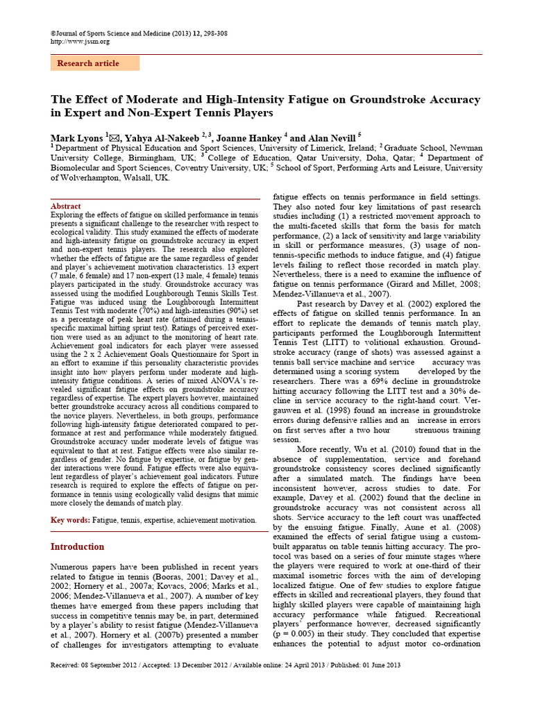 The Effect of Moderate and High-Intensity Fatigue On Groundstroke ...
