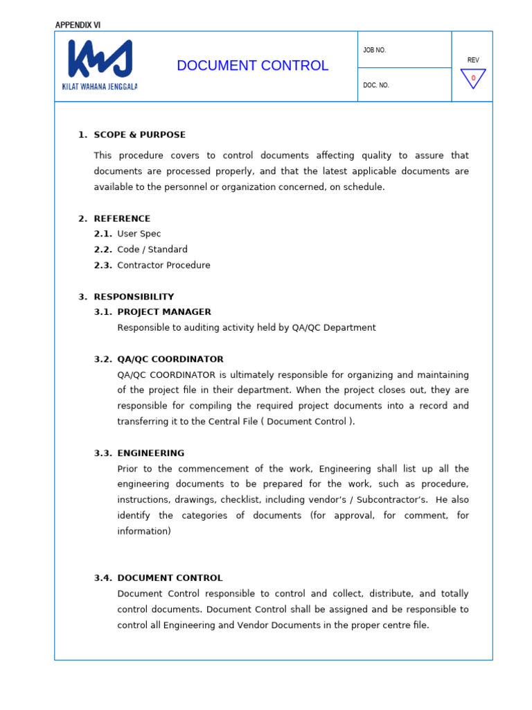 Appendix Vii (Doc Control) | PDF | Quality Assurance | Specification ...