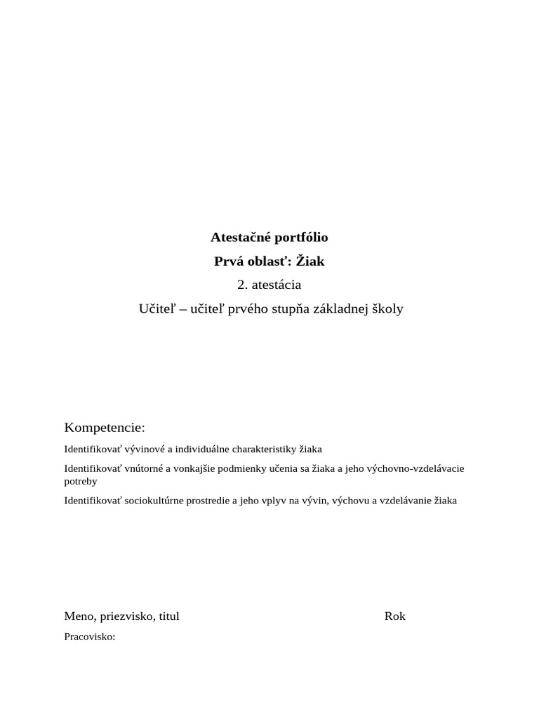 Prvy Stupen ZS Druha Atestacia Nove Standardy | PDF